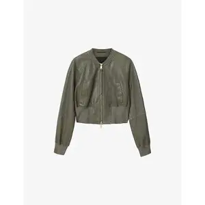 ALLSAINTS Suri Zip-up Cropped Leather Bomber Jacket - Caledone Green