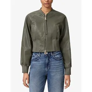 ALLSAINTS Suri Zip-up Cropped Leather Bomber Jacket - Caledone Green