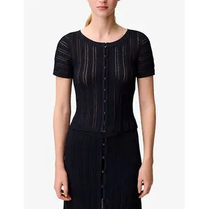 Claudie Pierlot Short-sleeve Crochet Top - Navy