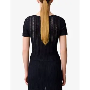 Claudie Pierlot Short-sleeve Crochet Top - Navy