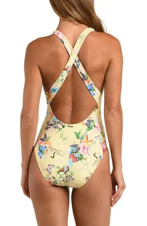L'Agence Lisa Garden Butterfly One-piece Swimsuit - Yellow Multi