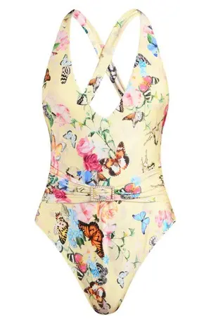 L'Agence Lisa Garden Butterfly One-piece Swimsuit - Yellow Multi
