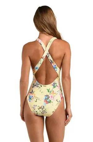 L'Agence Lisa Garden Butterfly One-piece Swimsuit - Yellow Multi