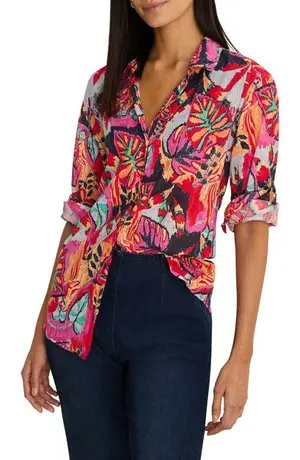 NIC+ZOE Kauai Garden Crinkle Shirt - Red Multi