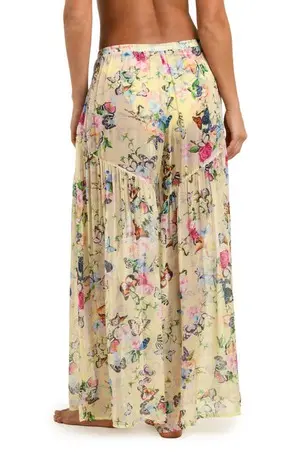 L'Agence Garden Butterflies Wide Leg Cover-up Pants - Yellow Multi