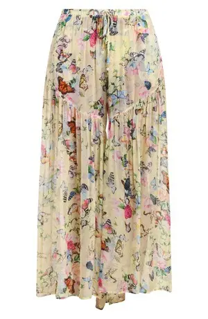 L'Agence Garden Butterflies Wide Leg Cover-up Pants - Yellow Multi