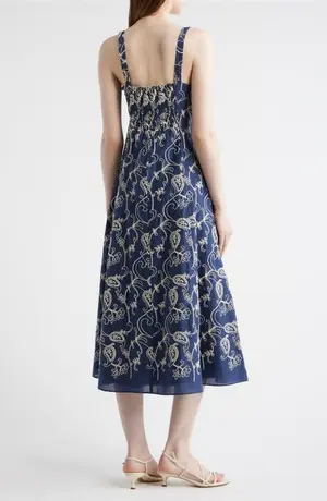 Julia Jordan Embroidered Cotton Fit & Flare Midi Dress