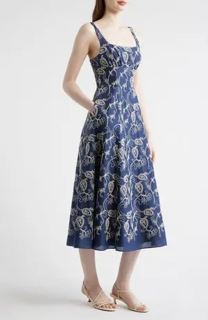 Julia Jordan Embroidered Cotton Fit & Flare Midi Dress