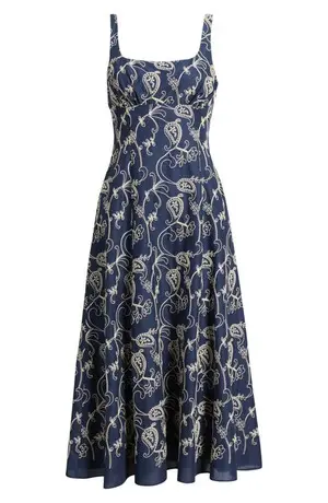 Julia Jordan Embroidered Cotton Fit & Flare Midi Dress