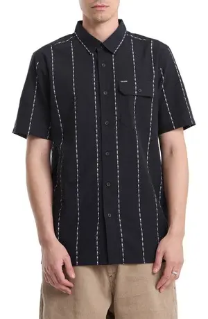 Volcom Whitworth Stripe Short Sleeve Button-up Shirt - Black