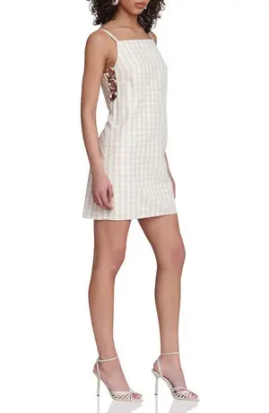 Avec Les Filles Check Sleeveless Mini Dress - Beige Gingham