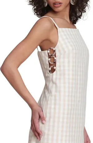 Avec Les Filles Check Sleeveless Mini Dress - Beige Gingham