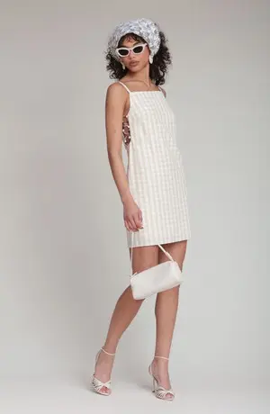 Avec Les Filles Check Sleeveless Mini Dress - Beige Gingham