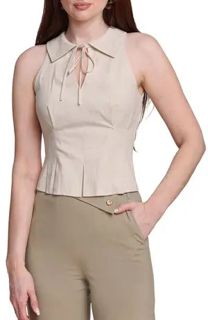 Avec Les Filles Tie Front Sleeveless Top - Oatmeal