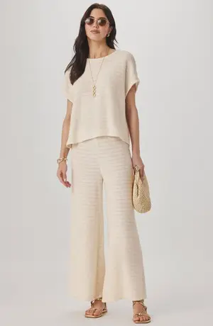 Splendid Marisol Mixed Stitch Wide Leg Pants - Shell Pink