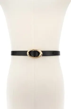 Kate Spade New York Oval Molten Buckle Leather Belt - Black