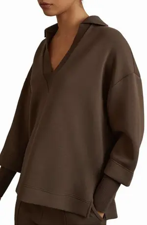 REISS Bernie Johnny Collar Sweatshirt - Chocolate
