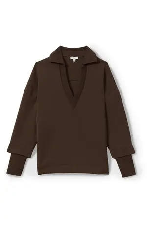 REISS Bernie Johnny Collar Sweatshirt - Chocolate