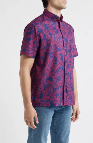 KAHALA Tide Pool Short Sleeve Button-up Shirt - Navy