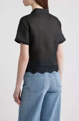 FRAME Embroidered Seaside Ramie Button-up Top - Black