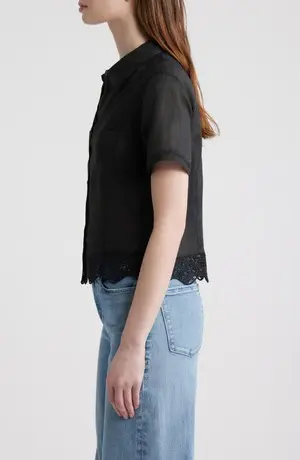 FRAME Embroidered Seaside Ramie Button-up Top - Black