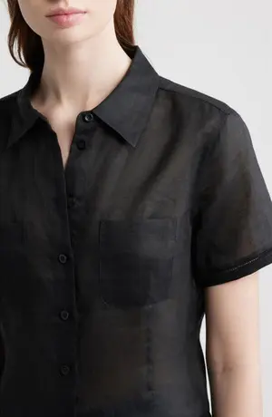 FRAME Embroidered Seaside Ramie Button-up Top - Black