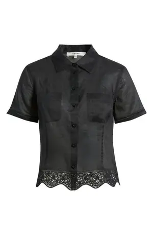 FRAME Embroidered Seaside Ramie Button-up Top - Black