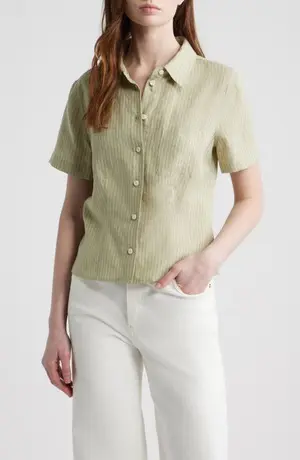 FRAME The Seaside Pinstripe Linen Button-up Top