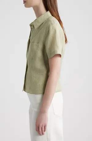 FRAME The Seaside Pinstripe Linen Button-up Top