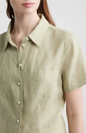 FRAME The Seaside Pinstripe Linen Button-up Top