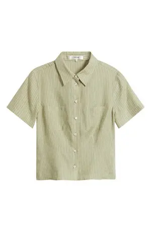 FRAME The Seaside Pinstripe Linen Button-up Top