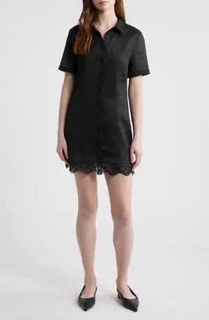 FRAME Embroidered Ramie Button-up Minidress