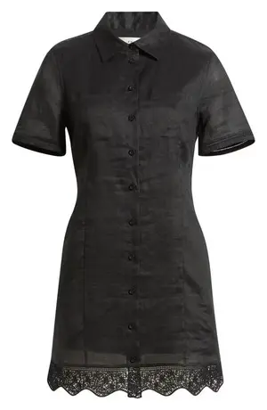 FRAME Embroidered Ramie Button-up Minidress
