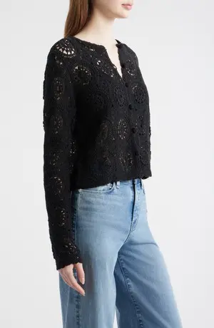 FRAME Crochet Cotton Button-up Cardigan