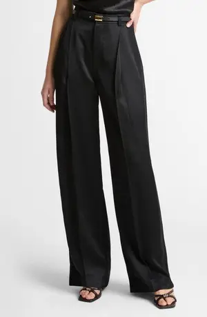 Vince Pleated High-waist Satin Pants - Black