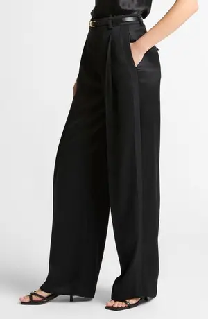 Vince Pleated High-waist Satin Pants - Black