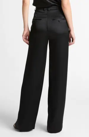 Vince Pleated High-waist Satin Pants - Black