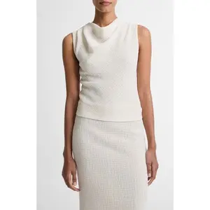 Vince Grid Cowl Neck Top - Chalk