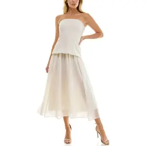 SOCIALITE Corset Strapless Mixed Media Maxi Dress - Ivory