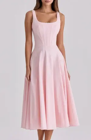 House Of Cb Lace-back Sleeveless Midi Dress - Pink