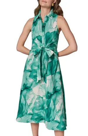 Donna Karan New York Floral Print Linen Blend Midi Dress