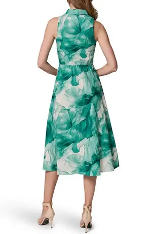 Donna Karan New York Floral Print Linen Blend Midi Dress