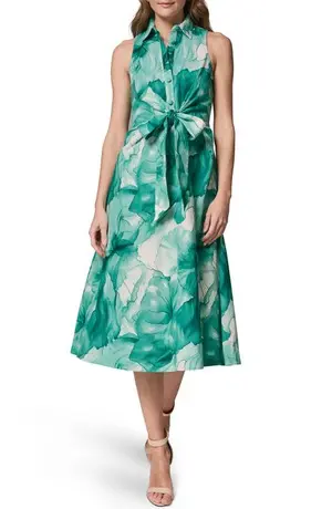 Donna Karan New York Floral Print Linen Blend Midi Dress