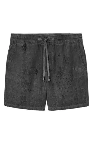 John Varvatos Daryl Linen Drawstring Shorts - Charcoal