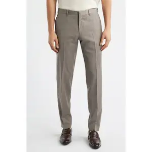 BOSS Flat-front Slim Fit Wool Dress Pants - Medium Beige