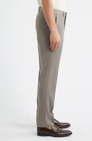 BOSS Flat-front Slim Fit Wool Dress Pants - Medium Beige