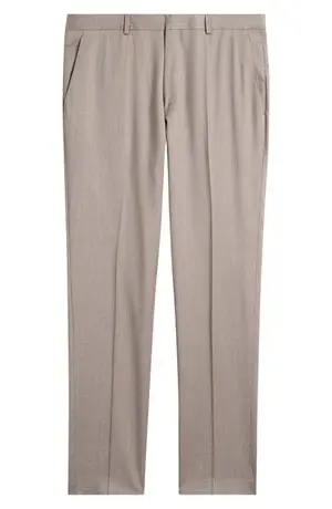 BOSS Flat-front Slim Fit Wool Dress Pants - Medium Beige