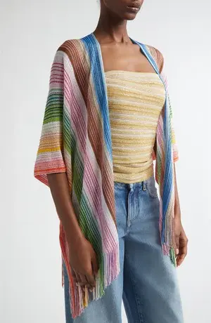 Missoni Stripe Fringe Trim Cape