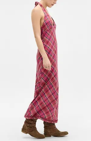 BDG URBAN OUTFITTERS Rita Plaid Halter Midi Dress
