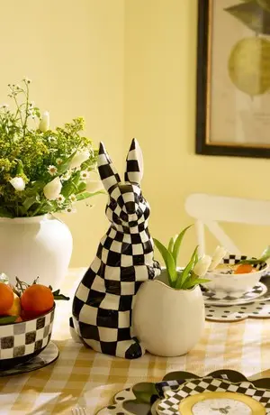 MACKENZIE-CHILDS Check Ceramic Bunny Vase